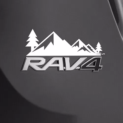Mountains Trees Decal Sticker Over Rear Toyota Rav4 Badge