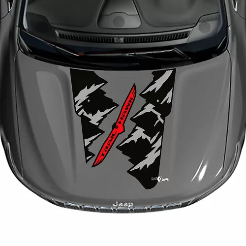 Jeep Cherokee Trailhawk Mountains Hood Vinyl Decal Sticker Graphic