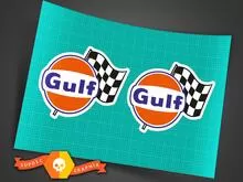 Pair Of Gulf Racing Decals With Flag